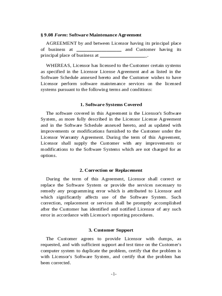 9.08 : Software Maintenance Agreement Doc Template | pdfFiller