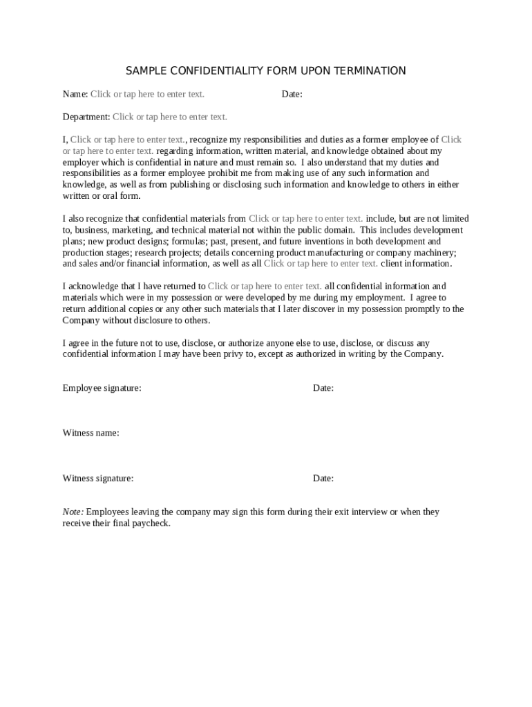 Sample Confidentiality Upon Termination Doc Template | pdfFiller