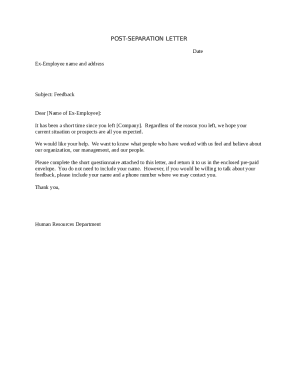 Post-separation Letter Doc Template | pdfFiller
