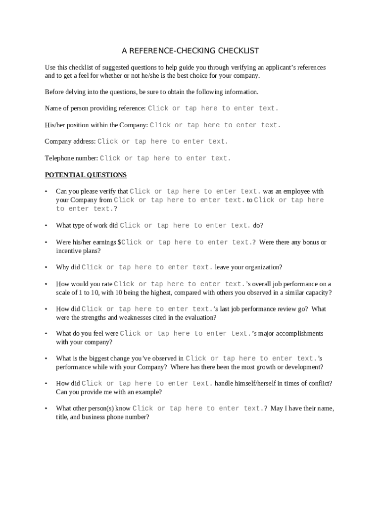 A Reference Checking Checklist Doc Template | pdfFiller