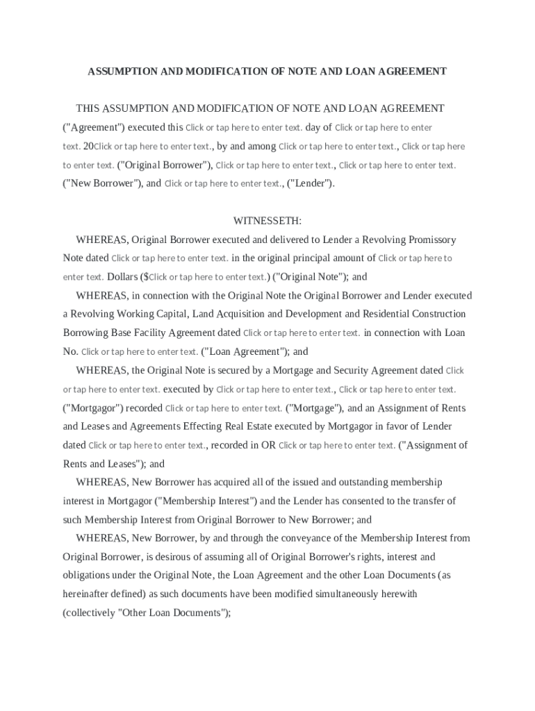 ASSUMPTION AND MODIFICATION OF NOTE AND LOAN AGREEMENT Doc Template ...