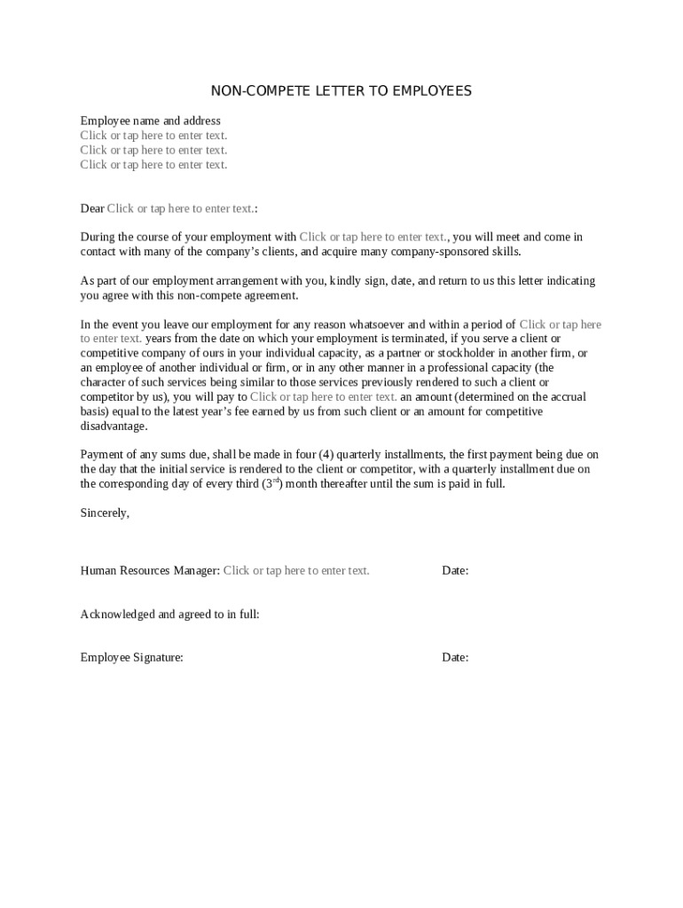 Noncompete Letter to New Employees Doc Template | pdfFiller