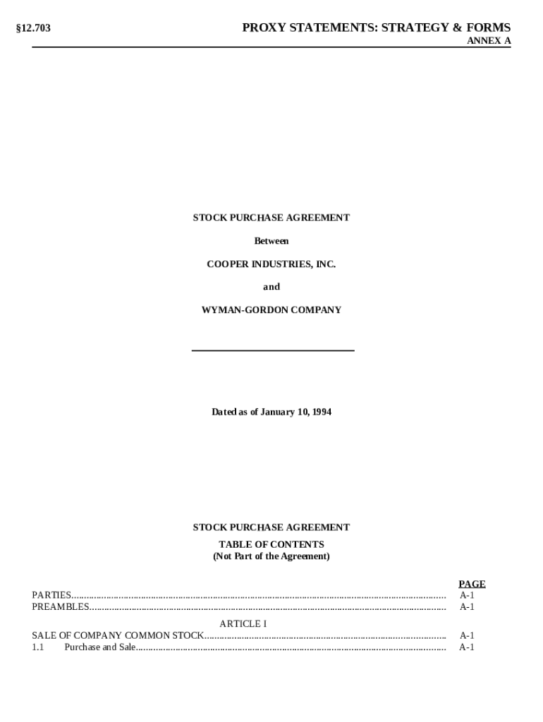 Annex a Stock Purchase Agreement Doc Template | pdfFiller
