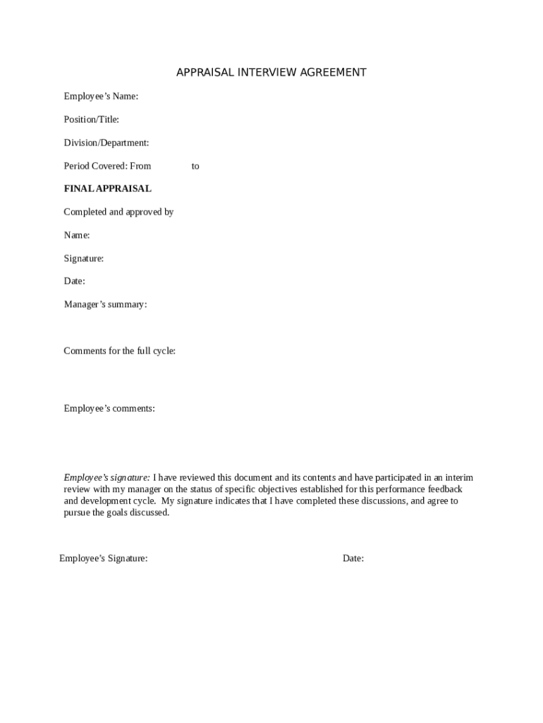 Appraisal Interview Agreement Doc Template | pdfFiller