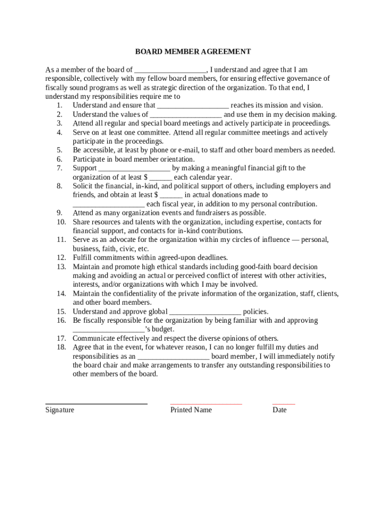 Board Member Agreement Doc Template | pdfFiller