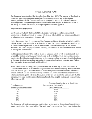 Stock Purchase Plan Doc Template | pdfFiller