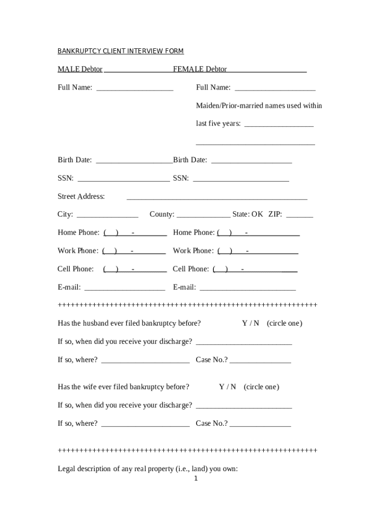 Bankruptcy Client Interview Doc Template | pdfFiller