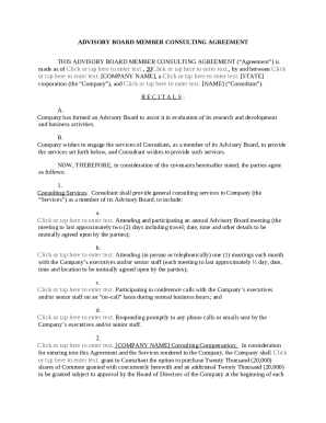 Advisory Board Member Consulting Agreement Doc Template | pdfFiller