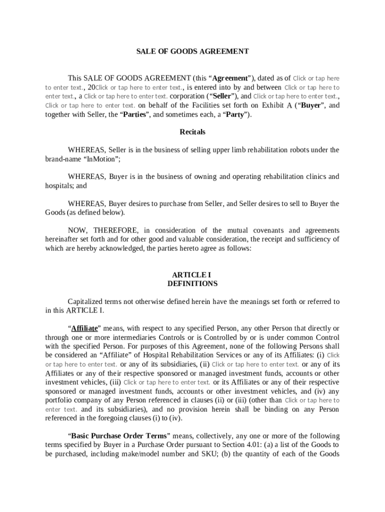 Agreement for the Sale of Goods Doc Template | pdfFiller