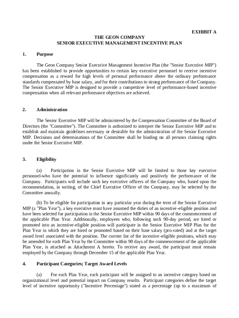 Senior Executive Management Incentive Plan with attachments for The ...