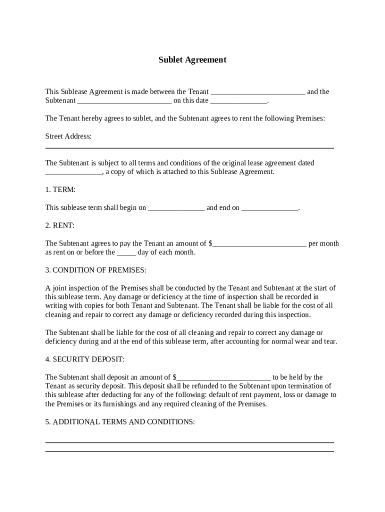 Sublet Agreement Doc Template | pdfFiller