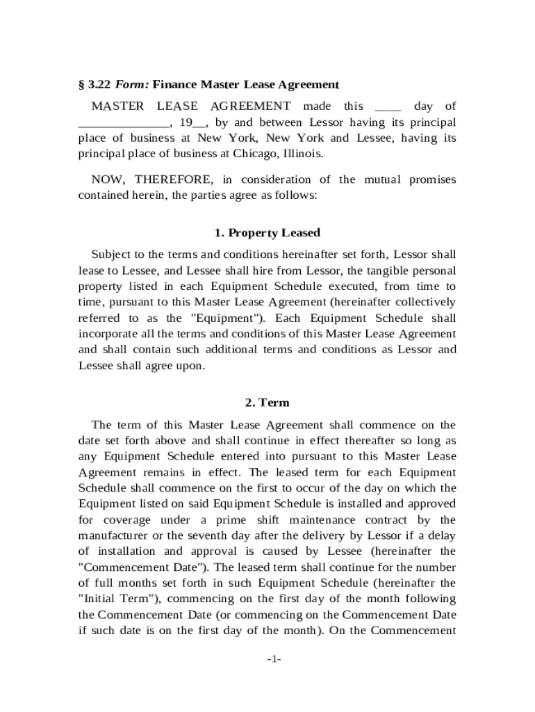 Finance Master Lease Agreement Doc Template | pdfFiller