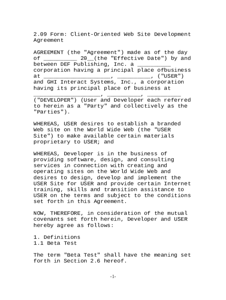 Client Oriented Web Site Development Agreement Doc Template | pdfFiller