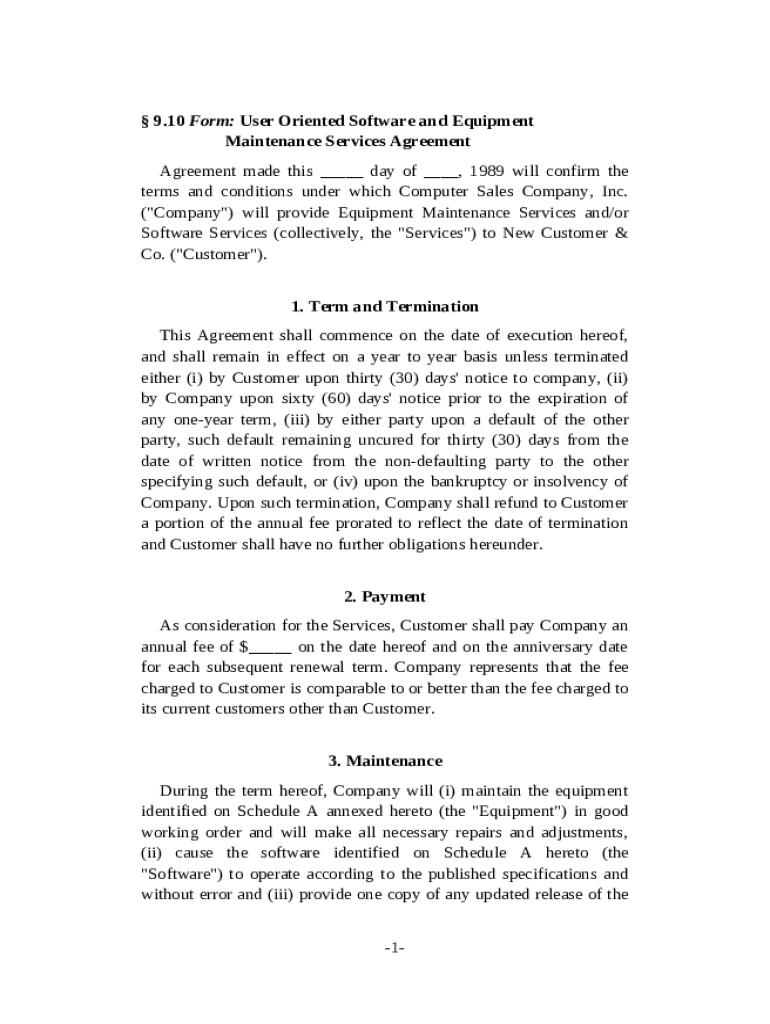 User Oriented Software and Equipment Maintenance Services Agreement ...