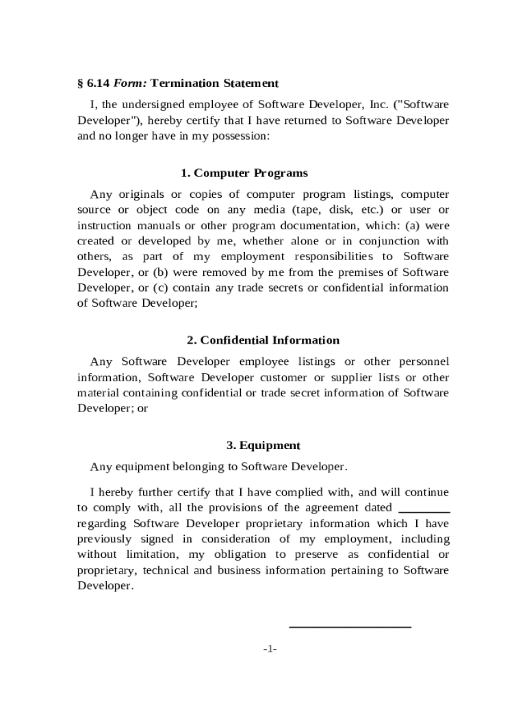 Termination Statement Doc Template | pdfFiller