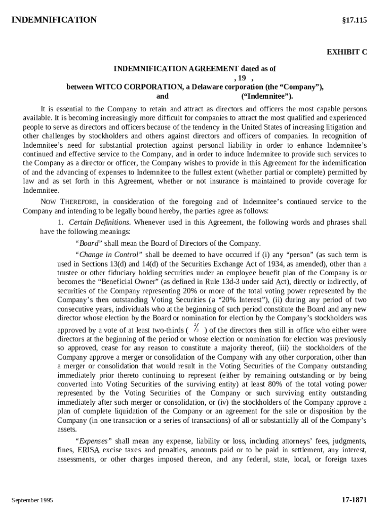 Indemnification Agreement Doc Template | pdfFiller