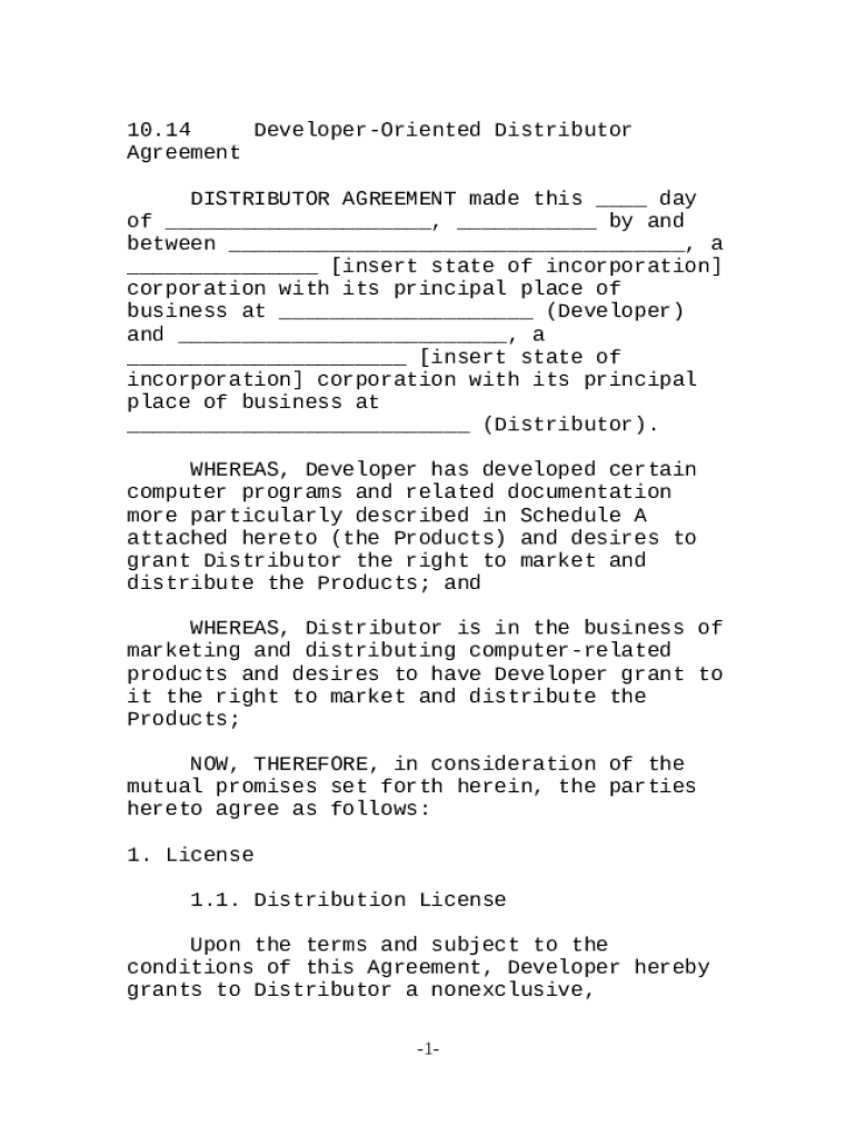 Developer-Oriented Distributor Agreement Doc Template | pdfFiller