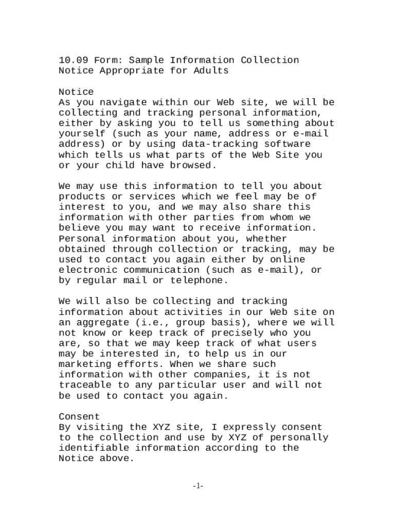 Sample Ination Collection Notice Appropriate for Adults Doc Template | pdfFiller