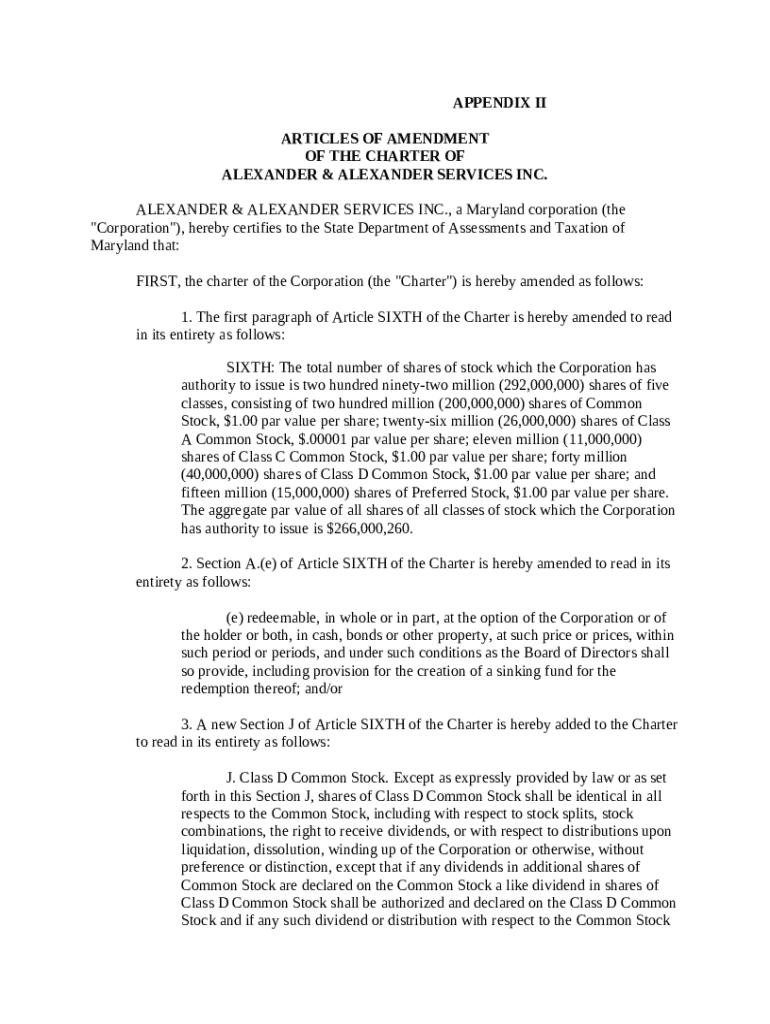 Appendix Ii - Articles of Amendment Doc Template | pdfFiller