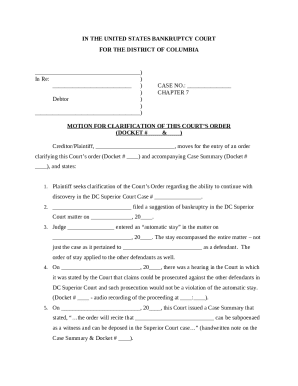 Motion for Clarification Doc Template | pdfFiller