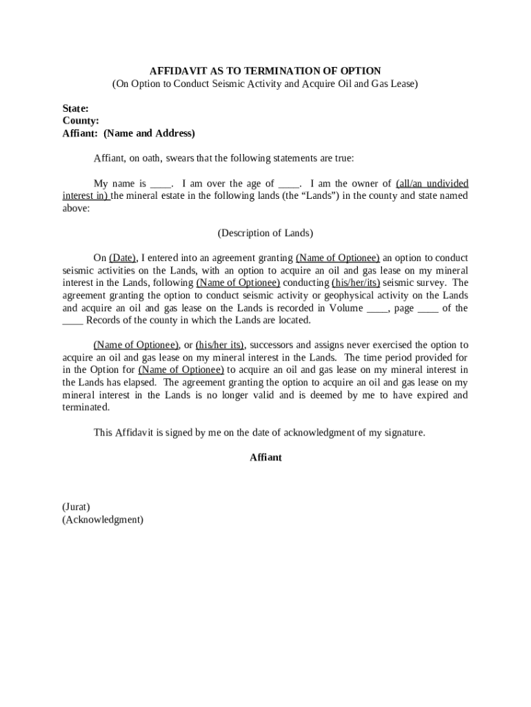 Affidavit As to Termination of Option on Option to Conduct Seismic ...