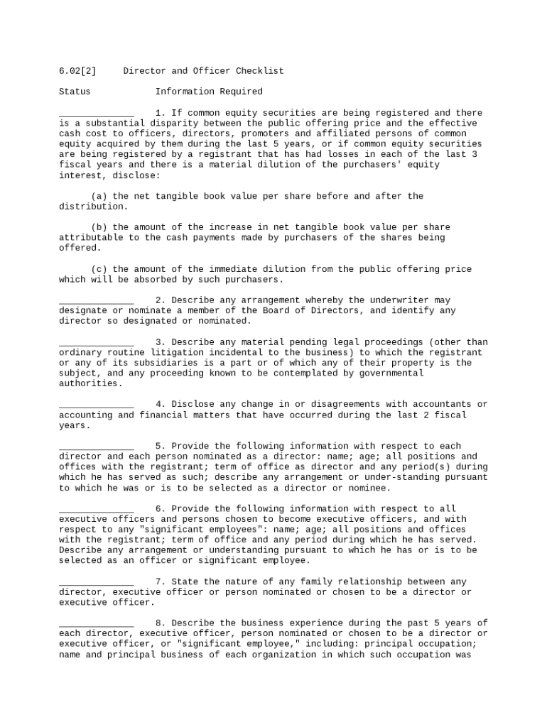 Director and Officer Checklist Doc Template | pdfFiller