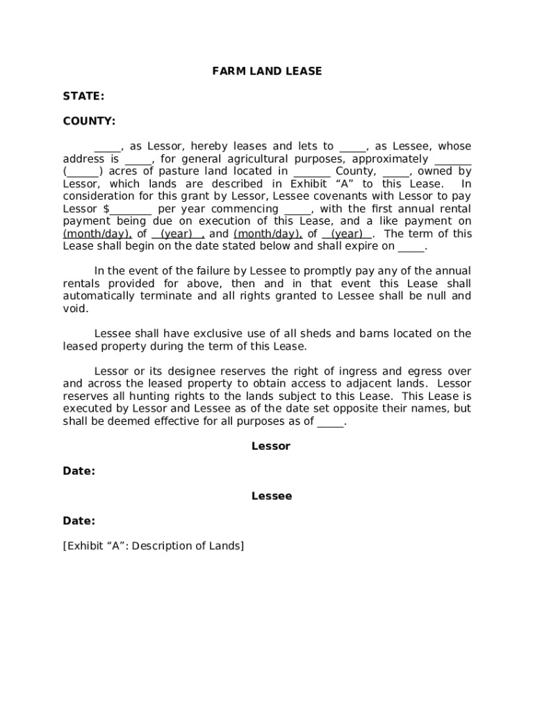 Farm Land Lease Doc Template | pdfFiller