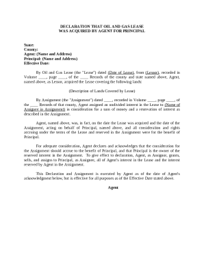 Declaration of Oil and Gas Lease Doc Template | pdfFiller