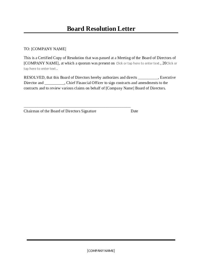 Board Resolution Letter Doc Template | pdfFiller