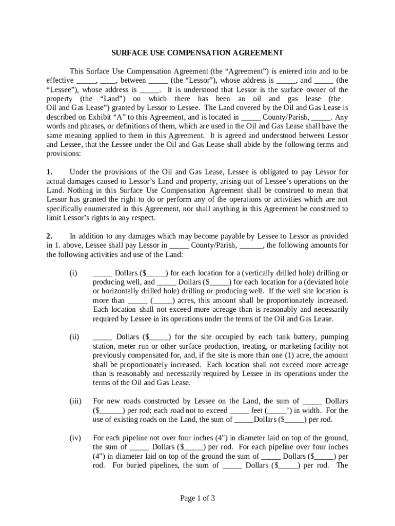 Surface Use Compensation Agreement Doc Template | pdfFiller