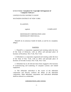 Complaint for Copyright Infringement of Computer Software Doc Template | pdfFiller