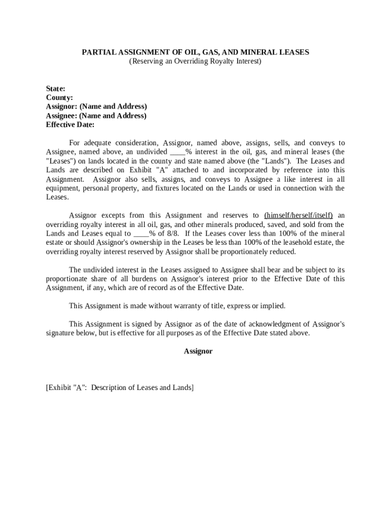 Partial Assignment of Oil, Gas, and Mineral Leases Doc Template | pdfFiller