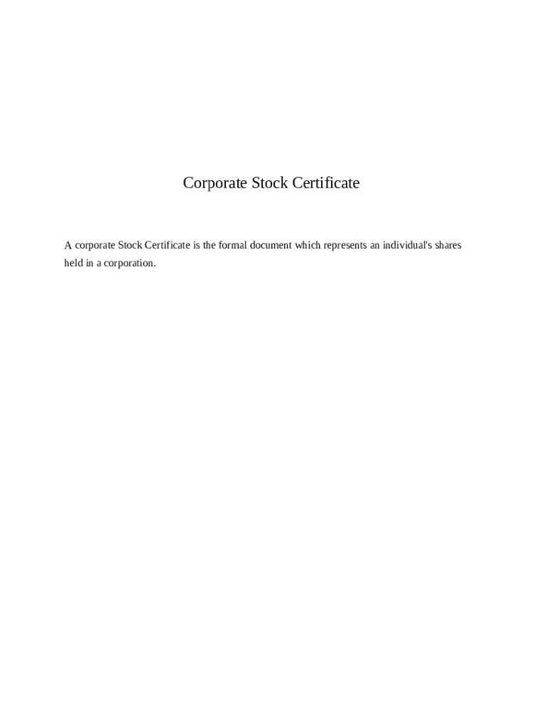 A corporate Stock Certificate is the al document which represents an individual's shares held in ...