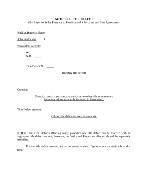 Notice of Title Defect Doc Template | pdfFiller
