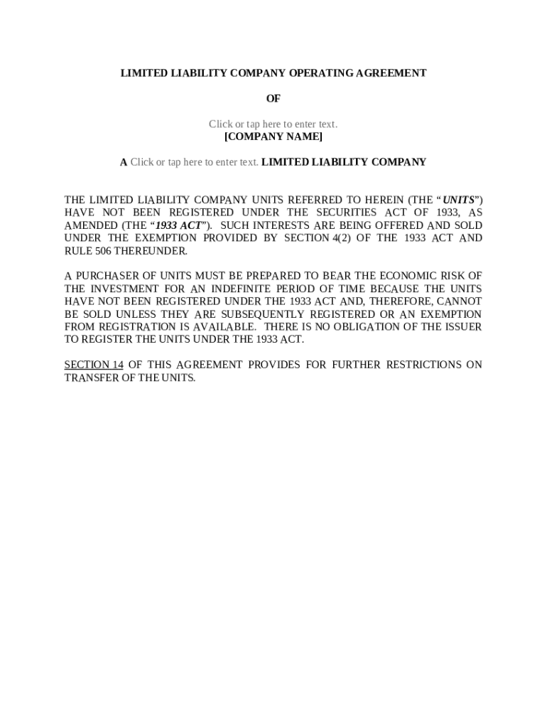 Limited Liability Company Operating Agreement Doc Template | pdfFiller