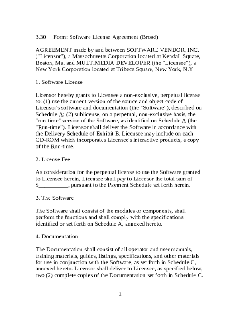 Software License Agreement (broad) Doc Template | pdfFiller