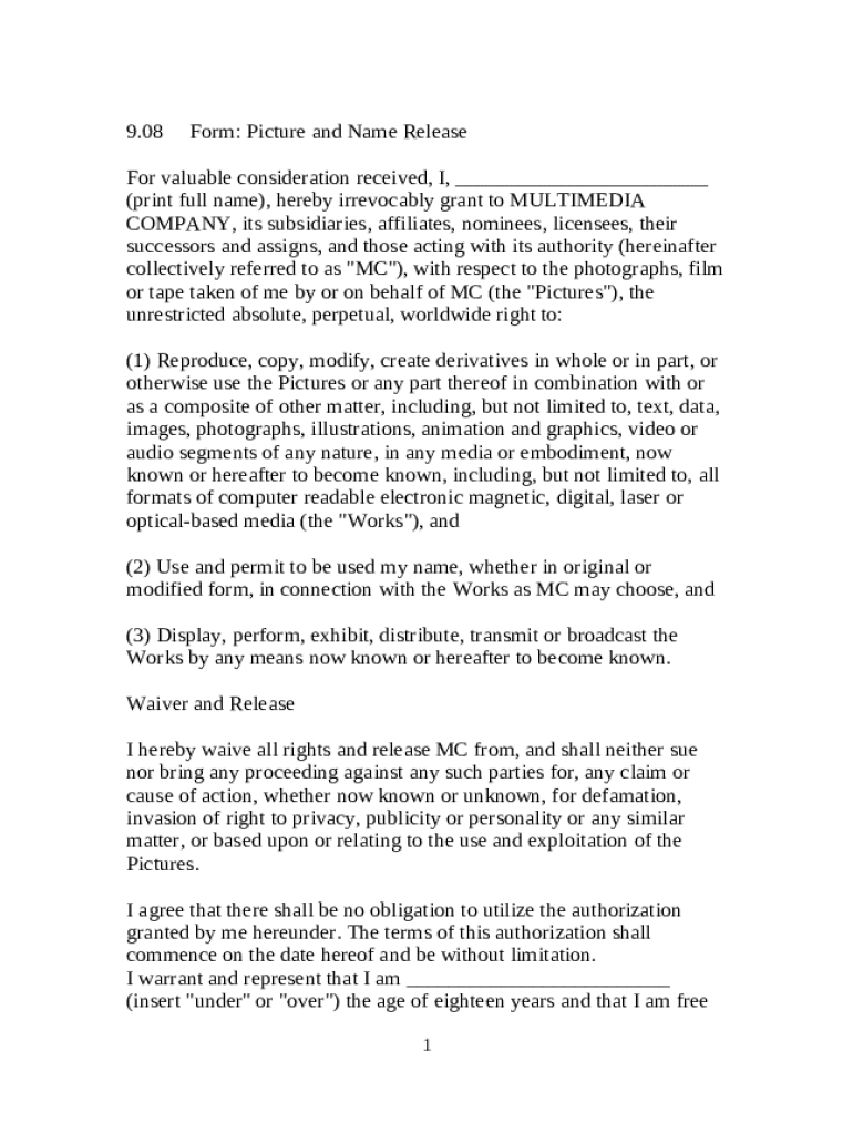 Picture and Name Release Doc Template | pdfFiller