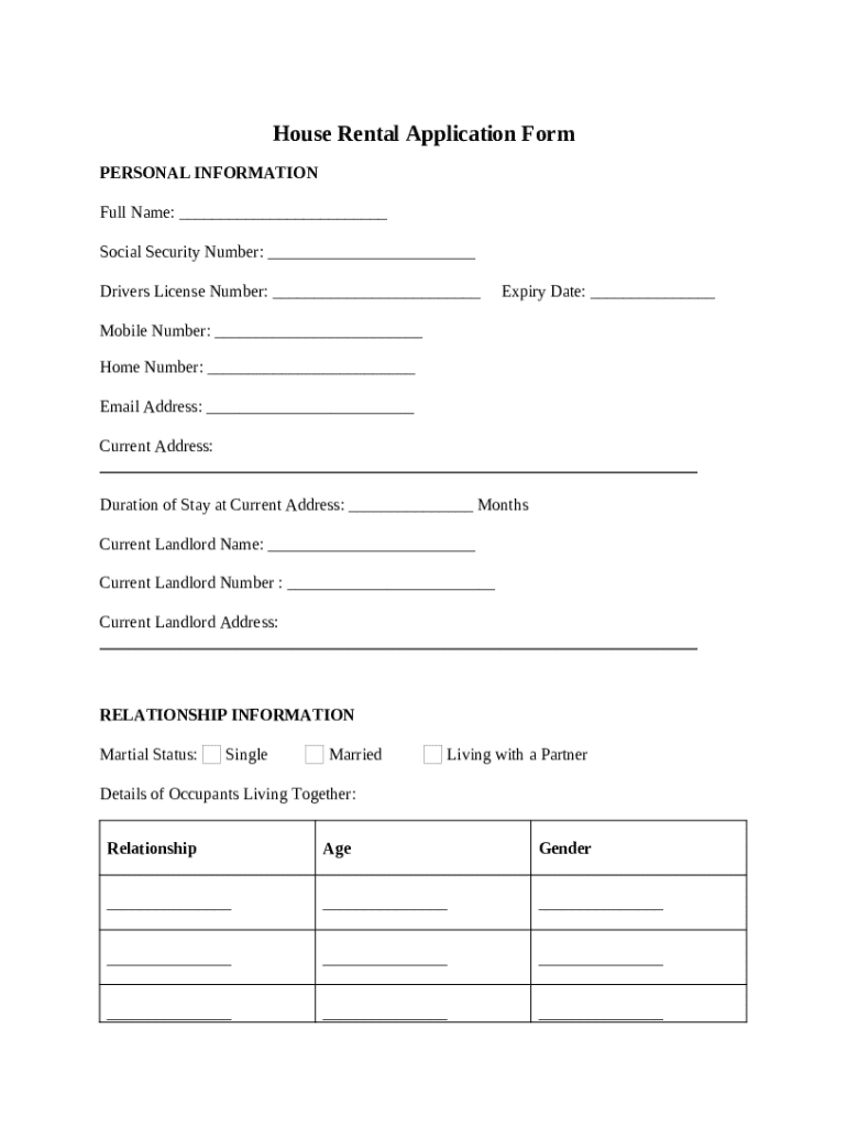 House Rental Application Doc Template | pdfFiller