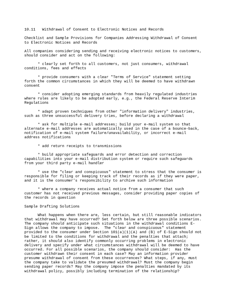 Withdrawal of Consent to Electronic Notices and Records Doc Template ...