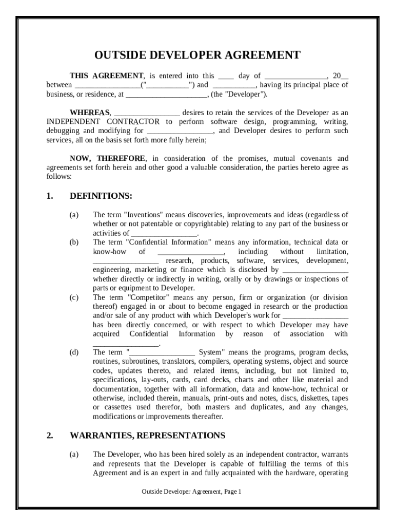 Outside Developer Agreement Doc Template | pdfFiller