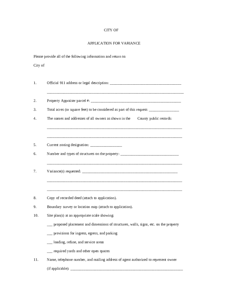 Application for Variance Doc Template | pdfFiller