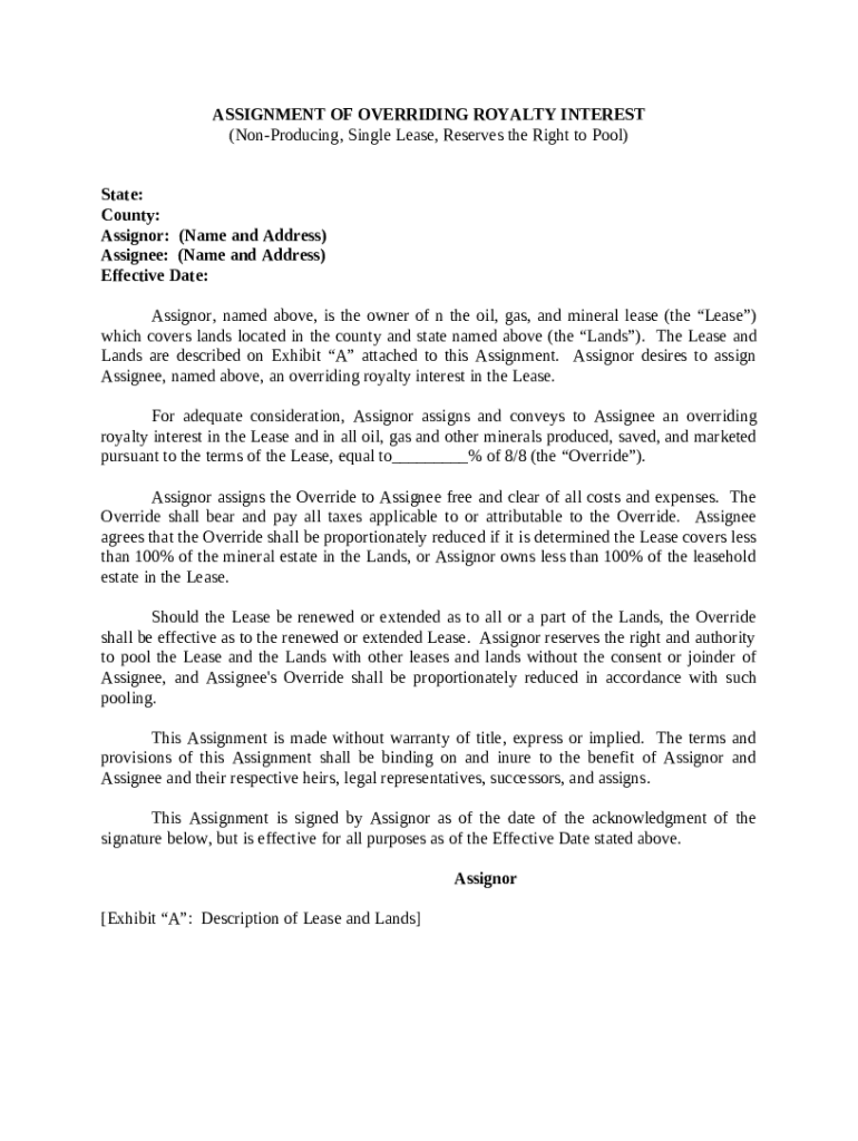 Assignment of Overriding Royalty Interest - Blank Fillable Template ...