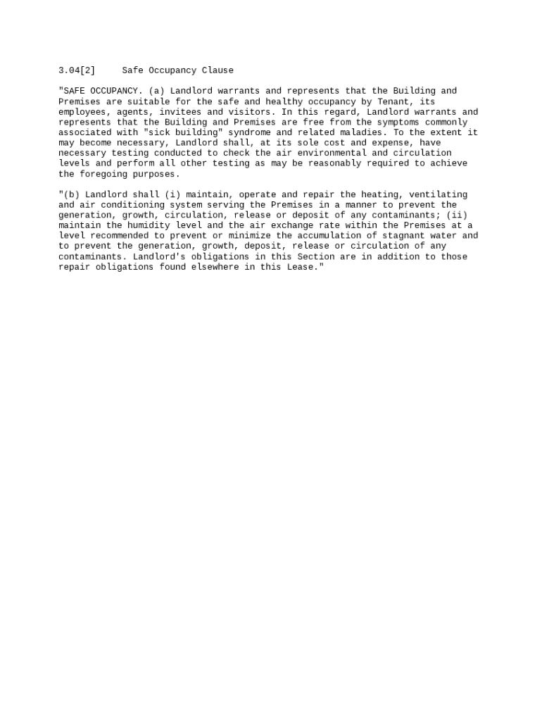 042Safe Occupancy Clause Doc Template | pdfFiller