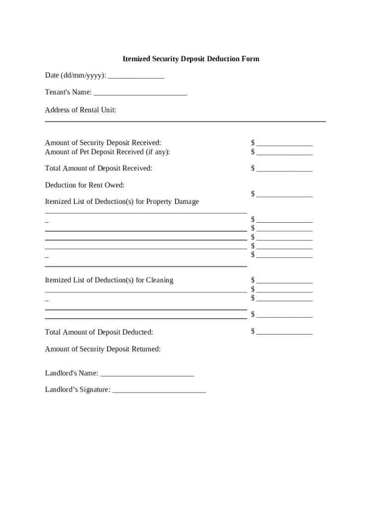 Itemized Security Deduction Doc Template | pdfFiller