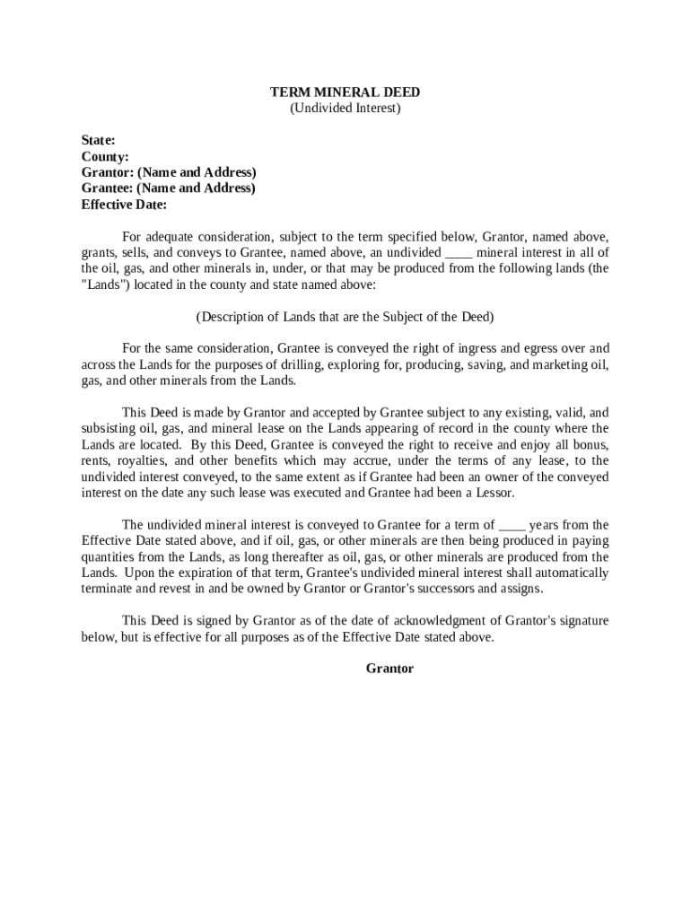 Term Mineral Deed of Undivided Interest Doc Template | pdfFiller