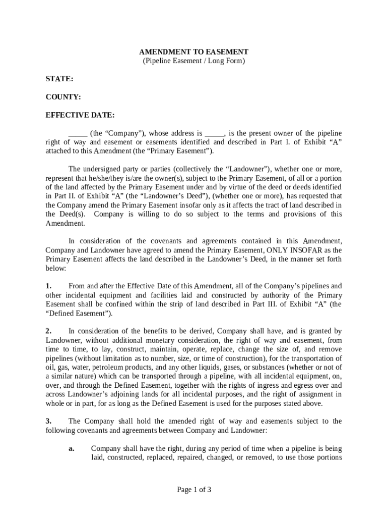 Amendment to Easement (pipeline Easement / Long ) Doc Template | pdfFiller