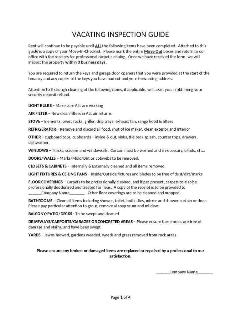 Vacating Inspection Guide Doc Template | pdfFiller