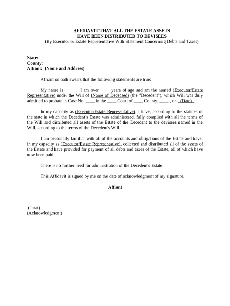 Affidavit of Distribution of Estate Assets Doc Template | pdfFiller