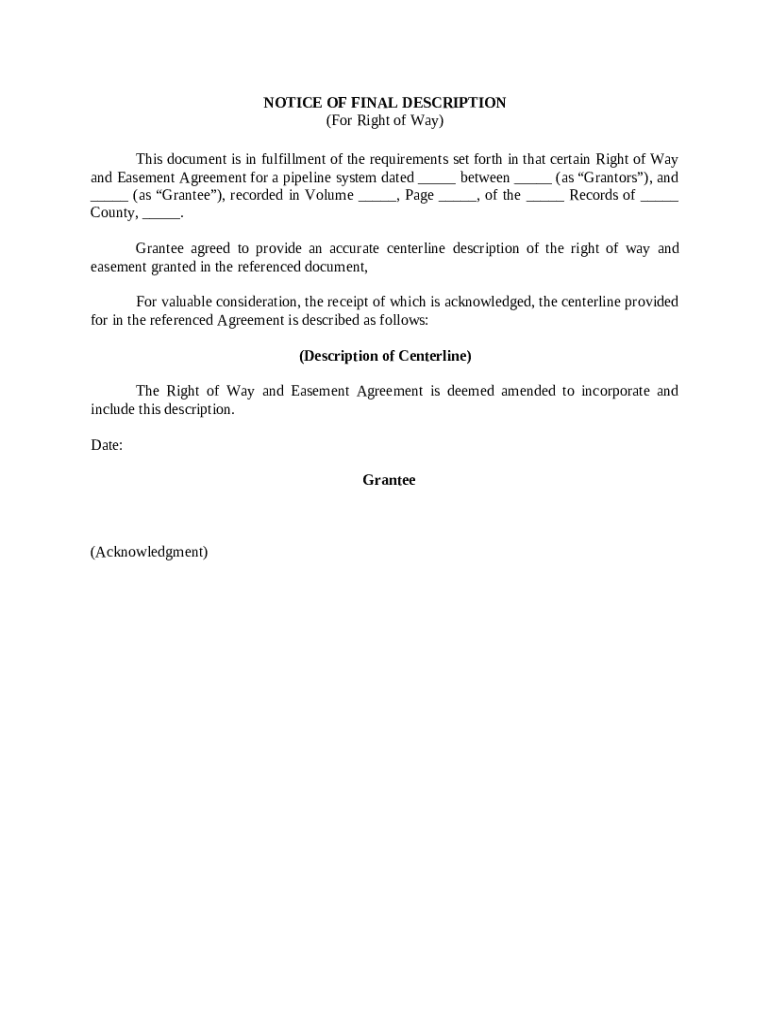 Notice of Final Description for Right of Way - Fill Out, Sign & Share ...