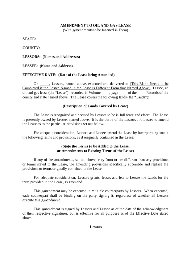 Amendment to Oil and Gas Lease Doc Template | pdfFiller